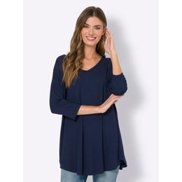 Oversize-Shirt Heine "Oversized Shirt", Damen, Gr. 44/46, blau (marine), 95% Viskose, 5% Elasthan, unifarben, V-Ausschnitt, Shirts Oversize-Shirt