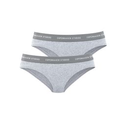 Bikinislip Copenhagen Studios "mit softem Logobund", Damen, Gr. XL (42), grau (grau meliert), Feinripp, Obermaterial: 96% Baumwolle, 4% Elasthan (LYCRA), unifarben mit Farbeinsatz, k&ouml;rpernah, Unterhosen Bikinislip, aus gerippter Bio-Baumwollqualit&auml;t
