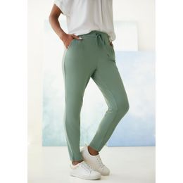 Schlupfhose Lascana, Damen, Gr. 38, N-Gr, gr&uuml;n (jade), Jersey, Obermaterial: 95% Polyester, 5% Elasthan, unifarben, figurumspielend kn&ouml;chellang, Hosen Schlupfhose, aus glatter Jerseyqualit&auml;t, leichte Sommerhose mit Taschen, b&uuml;gelfrei, Topseller