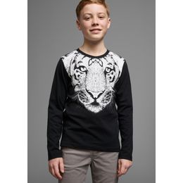 Langarmshirt Kidsworld "WHITE TIGER", Jungen, Gr. 152/158, schwarz, Jersey, Obermaterial: 100% Baumwolle, bedruckt, Basic, Rundhals, Shirts Langarmshirt, Basic Passform, stylischer Druck, Rundhalsausschnitt