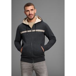 Sweatjacke Bruno Banani, Herren, Gr. S (44/46), grau (anthrazit melange), Sweatware, Obermaterial: 60% Baumwolle, 40% Polyester, bedruckt, schmal, B&uuml;ndchen, Sweatjacken Sweatjacke, moderner Brustprint