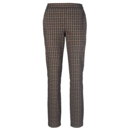 Schlupfhose GOLDNER "Kurzgr&ouml;&szlig;e Stretchbequeme Jacquard-Hose MARTHA", Damen, Gr. 27, K-Gr, schwarz (camel, schwarz, gemustert), Obermaterial: 74% Baumwolle CO. 22% Polyamid PA. 4% Elasthan EL., Hosen Schlupfhose