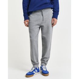 Sweathose Gant "REG SHIELD SWEATPANTS", Herren, Gr. M, N-Gr, grau (grau melange), Web, Obermaterial: 87% Baumwolle, 13% Polyester, meliert, regular fit kn&ouml;chellang, Hosen Sweathose, mit Logostickerei unterhalb des Bunds