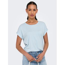 Kurzarmshirt Only "ONLMOSTER STRIPE S/S O-NECK TOP JRS NOOS", Damen, Gr. M (38), transparent (clear sky stripes:cloud dancer), Jersey, Obermaterial: 75% Viskose, 20% Polyester, 5% Elasthan, gestreift, regular fit normal, Rundhals, Aufschlag, Shirts Kurzarmshirt, gestreift, l&auml;ssig geschnitten, Jersey, Rundhals, Viskosemischung