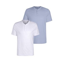 H.I.S. Henleyshirt H.I.S, Herren, Gr. M (48/50), blau (hellblau, wei&szlig;), Slub, Obermaterial: 100% Baumwolle, unifarben, regular fit normal, Rundhals, abgesteppte Kante, Shirts Henleyshirt, Kurzarmshirt mit Henleykragen, strukturierte Baumwolle, Topseller