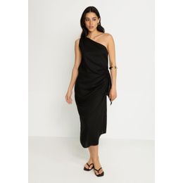 One-Shoulder-Kleid LSCN BY LASCANA, Damen, Gr. 40, N-Gr, schwarz, Web, Obermaterial: 100% Viskose, unifarben, figurumspielend ca. Mitte Wade, Kleider One-Shoulder-Kleid, mit goldfarbenen Zieraccessoire am Tr&auml;ger, Strandkleid