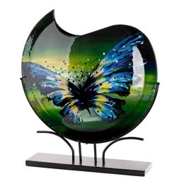 Bodenvase Gilde "Schmetterling", blau, gr&uuml;n, B:50cm H:48cm T:10,5cm, Glas, Vasen, Bodenvase, Innenw&auml;nde sind handbemalt, nicht wasserdicht