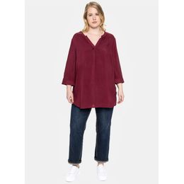 Longbluse sheego, Damen, Gr. 42, rot (weinrot), 100% Viskose, unifarben, Rundhals, Blusen Longbluse