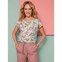 Print-Shirt Classic Basics "Kurzarm-Shirt", Damen, Gr. 52, sand, khaki, bedruckt, 100% Baumwolle, gemustert, mehrfarbig, Rundhals, Shirts Print-Shirt