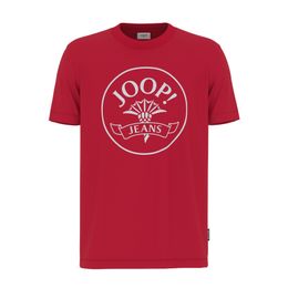 JOOP! Kurzarmshirt JOOP JEANS "Aleko", Herren, Gr. M, rot (dunkelrot), Single Jersey, Obermaterial: 100% Baumwolle, gemustert, mehrfarbig, klassisch normal, Rundhals, abgesteppte Kante, Shirts Kurzarmshirt, mit Logoprint in Kontrastfarbe