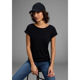 T-Shirt Flashlights, Damen, Gr. 36/38, schwarz, Single Jersey, Obermaterial: 50% Baumwolle, 50% Modal, unifarben, Basic, figurbetont h&uuml;ftlang, Rundhals, angeschnitten, Shirts T-Shirt, Kurzarm, Saum mit Gummibund, Rundhalsausschnitt, Topseller