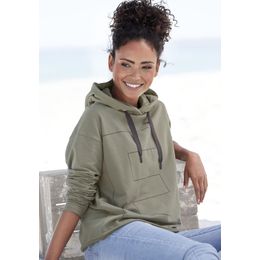 Kapuzensweatshirt ELBSAND "Dea", Damen, Gr. S (36), gr&uuml;n (khaki), Sweatware, Obermaterial: 95% Baumwolle, 5% Elasthan, unifarben, figurumspielend h&uuml;ftlang, Sweatshirts Kapuzensweatshirt, Hoodie mit Logodruck vorne, Topseller