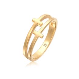 Silberring Kuzzoi "Ring Herren Kreuz Double 925 Silber" Gr. 64, gold, Fingerringe, Herren, 64, Silber 925 (Sterlingsilber), Silberring