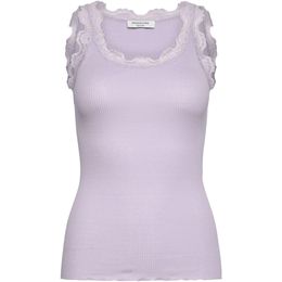 Spitzentop rosemunde "Babette Silk Top", Damen, Gr. XS, lila (lila heather), Feinstrick, Obermaterial: 70% Seide, 30% Baumwolle, k&ouml;rpernah h&uuml;ftbedeckend, Rundhals, Tops Spitzentop, Vintage-Spitzenbesatz, mit Rundhalsausschnitt, hoher Seidenanteil