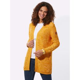 Strickjacke Casual Looks, Damen, Gr. 44, gelb (ocker, meliert), 54% Baumwolle, 46% Polyacryl, meliert, unifarben, Strickjacken Strickjacke