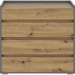 Kommode OTTO HOME "Kosmo", grau (anthrazit, eiche), B:80cm H:80cm T:35cm, Holzwerkstoff, Sideboards, Kommode, 4 Schubladen mit Vollauszug
