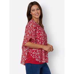 Georgettebluse Classic Basics, Damen, Gr. 50, rot (rot, gemustert), 100% Polyester, Top:100% Polyester, gebl&uuml;mt, gemustert, Rundhals, Blusen Georgettebluse