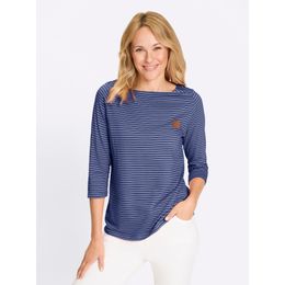3/4-Arm-Shirt Classic Basics "Shirt", Damen, Gr. 54, jeansblau, ecru, geringelt, 100% Baumwolle, gemustert, gestreift, U-Boot-Ausschnitt, Shirts 3/4-Arm-Shirt