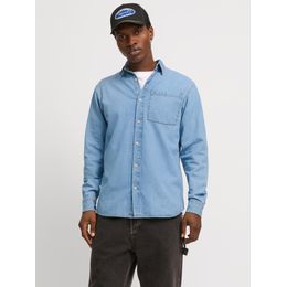 Jack & Jones Jeanshemd JACK & JONES "JJICREEK JJSHIRT L/S AKM 596 NOOS", Herren, Gr. XS, N-Gr, blau (blau denim pack:light blau), Web, Obermaterial: 100% Baumwolle, unifarben, comfort fit, Hemden Jeanshemd