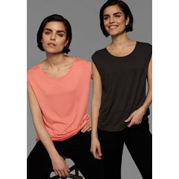 Tr&auml;gertop Laura Scott, Damen, Gr. 32/34, schwarz (schwarz, coral), Jersey, Obermaterial: 95% Viskose, 5% Elasthan, unifarben, Basic, figurumspielend Po-bedeckend, Rundhals, Tops Tr&auml;gertop, mit abgerundetem Saumabschluss
