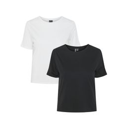 Kurzarmshirt Pieces "PCAMIRA SS TEE 2-PACK NOOS BC", Damen, Gr. L, schwarz pack:2 pack hellwei&szlig;, schwarz, Jersey, Obermaterial: 60% Baumwolle, 40% Polyester, unifarben, regular fit normal, Rundhals, Shirts Kurzarmshirt