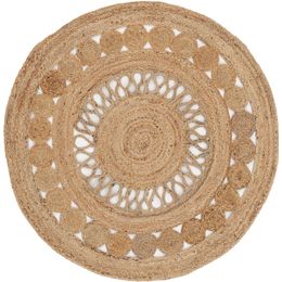 Teppich CarpetFine "Juteteppich Ella", beige (natur), B:200cm H:5mm &Oslash;:200cm, Jute, Teppiche, Teppich