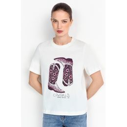 T-Shirt RICHROYAL, Damen, Gr. XS, wei&szlig; (sanftes wei&szlig;), Jersey, Obermaterial: 100% Baumwolle, unifarben, regular fit normal, Rundhals, eingesetzt abgesteppte Kante, Shirts T-Shirt, mit Print