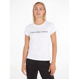 T-Shirt Calvin Klein Jeans "CORE INSTIT LOGO SLIM FIT TEE", Damen, Gr. XXL (44), wei&szlig; (hellwei&szlig;), Single Jersey, Obermaterial: 100% Baumwolle, unifarben, Basic, slim fit, Rundhals, Shirts T-Shirt, mit CK-Logoschriftzug