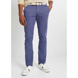 Chinohose bonprix "Regular Fit Chinohose mit Komfortbund und G&uuml;rtel, Straight", Damen, Gr. 52, N-Gr, blau (indigo), Obermaterial: 98% Baumwolle, 2% Elasthan, regular fit, Hosen Chinohose, aus Baumwolle und Elasthan, mit Komfortbund und G&uuml;rtel, Regular Fit