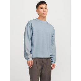 Jack & Jones Sweatshirt JACK & JONES "JJECHARGE FADED SWEAT CREW NECK NOOS", Herren, Gr. XS, blau (chambray blau), angeraute Sweatware, Obermaterial: 100% Baumwolle, unifarben, loose fit taillenbedeckt, Rundhals, Rippb&uuml;ndchen, Sweatshirts Sweatshirt, mit Rippb&uuml;ndchen