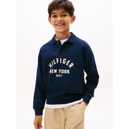 Sweatshirt Tommy Hilfiger "HILFIGER GRAPHIC SWEATSHIRT", Jungen, Gr. 8 (128), blau (schwarz night navy), Sweatware, Obermaterial: 100% Baumwolle, unifarben, regular fit h&uuml;ftlang, Rundhals, B&uuml;ndchen, Sweatshirts Sweatshirt, f&uuml;r Kinder bis 16 Jahre, mit Polokragen