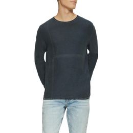 Strickpullover QS, Herren, Gr. M, blau, Strick, Obermaterial: 100% Baumwolle, unifarben, regular fit normal, Rundhals, Rollkante, Pullover Strickpullover, mit Rollkante