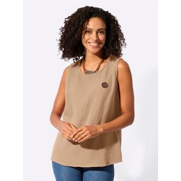 Blusentop Casual Looks, Damen, Gr. 50, camel, 100% Baumwolle, unifarben, Rundhals, Blusen Blusentop