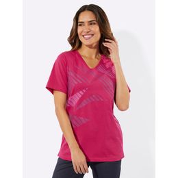 Kurzarmshirt "Freizeitshirt", Damen, Gr. 46, pink, bedruckt, 100% Baumwolle, gemustert, mehrfarbig, V-Ausschnitt, Shirts Kurzarmshirt