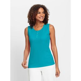 Shirttop Casual Looks, Damen, Gr. 50, blau (t&uuml;rkis), 95% Baumwolle, 5% Elasthan, unifarben, Rundhals, Tops Shirttop