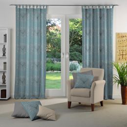 Vorhang WIRTH "Stuben" Gr. 5, blau, B:132cm H:245cm, Jacquard, Baumwolle, Polyester, Gardinen, Vorhang