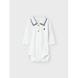 Langarmshirt name it "NBMFRIMAN LS POLO BODY", Jungen, Gr. 50, wei&szlig; (hellwei&szlig;), Jersey, Obermaterial: 95% Baumwolle, 5% Elasthan, unifarben mit Farbeinsatz, normal, Shirts Langarmshirt