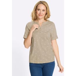 Kurzarmshirt Classic Basics "Kurzarm-Shirt", Damen, Gr. 50, beige, ecru, bedruckt, 100% Baumwolle, gemustert, Rundhals, Shirts Kurzarmshirt