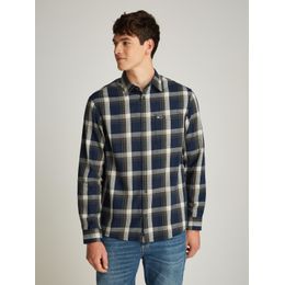 Langarmhemd Tommy Jeans PLUS "TJM REG CHECK FLANNEL SHIRT EXT", Herren, Gr. 6XL, N-Gr, blau (schwarz night navy check), Web, Obermaterial: 100% Baumwolle, bestickt, gestreift, unifarben, slim fit h&uuml;ftbedeckend, &Auml;rmel mit &Auml;rmelschlitz 2-Knopf-Manschette krempelbar, Hemden Langarmhemd, in Gro&szlig;en Gr&ouml;&szlig;en, Logostickerei, Button-down-Kragen