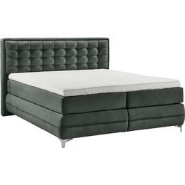 Boxspringbett Musterring "Dubai", schwarz (d 520 anthrazit), B:197cm L:214cm, Komplettbetten, Boxspringbett, Winkelfu&szlig; in Chrom, 3 H&auml;rtegrade, Kopfteil in Kassettensteppung
