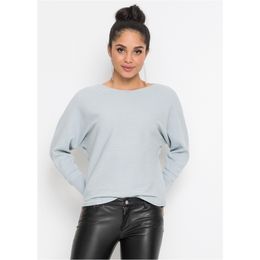 Strickpullover bonprix "Oversize-Ripp-Pullover", Damen, Gr. 32/34 (XS), blau (puderblau meliert), Obermaterial: 70% Baumwolle, 30% Polyamid, oversize, Pullover Strickpullover, aus Baumwolle und Polyamid, weiter Ausschnitt, Oversize-Passform