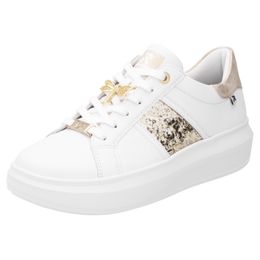 Plateausneaker RIEKER SPORT, Damen, Gr. 37, wei&szlig; (wei&szlig;, goldfarben, schmucklibelle), Leder, Schuhe Plateausneaker, mit stylischen Metallic-Details, Freizeitschuh, Halbschuh, Schn&uuml;rschuh, Topseller
