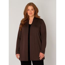 Strickjacke Base Level Curvy "Ayla", Damen, Gr. 52, braun, Strick, Obermaterial: 94% Viskose, 6% Elasthan, figurumspielend ca. Mitte Oberschenkel, eingesetzt abgesteppt, Strickjacken Strickjacke, im verschlusslosen Design