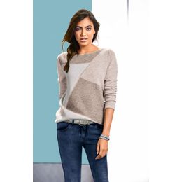 Strickpullover Heine "U-Boot-Pullover", Damen, Gr. 34, braun (sesam, ecru), 100% Kaschmir, gemustert, Pullover Strickpullover