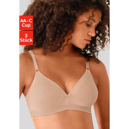 Bralette-BH Petite Fleur, Damen, Gr. 75, Cup A, bunt (1xtoffee, 1xschwarz, 1xwei&szlig;), Jersey, Obermaterial: 75% Baumwolle, 15% Elasthan, 10% Polyester, Basic, BHs Bralette-BH, ohne B&uuml;gel im Triangel-Schnitt aus Baumwolle, Basic Dessous