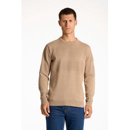 Strickpullover LINDBERGH, Herren, Gr. S, beige (sand), Strick, Obermaterial: 100% Baumwolle, unifarben, normal h&uuml;ftbedeckend, Rundhals, Flachstrickb&uuml;ndchen, Pullover Strickpullover, mit Struktur