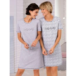 w&auml;schepur Nachthemd W&Auml;SCHEPUR "Kurzarm-Sleepshirts", Damen, Gr. 44/46, Normalgr&ouml;&szlig;en, grau (grau, grau, gestreift), 100% Baumwolle, Meliert:95% Baumwolle, 5% Viskose, gemustert, gestreift, meliert, unifarben, Kleider Nachthemd