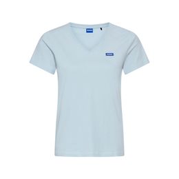 T-Shirt HUGO BLUE "Classic V", Damen, Gr. XS (34), blau (light, pastel blau 452), Single Jersey, Obermaterial: 100% Baumwolle, unifarben, regular fit normal, V-Ausschnitt, eingesetzt normaler Saum, Shirts T-Shirt, mit Logo, V-Ausschnitt