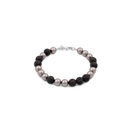 Armkette Kuzzoi "Armband Lava Synthetische Perle Grau Schwarz 925 Sterling Silber" Gr. 23, silber, Armb&auml;nder, Damen, 23, Silber 925 (Sterlingsilber), Armkette