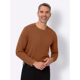 Rundhalsshirt CLASSIC "Langarm-Shirt", Herren, Gr. 56/58, braun (cognac), 100% Baumwolle, unifarben, Rundhals, Shirts Rundhalsshirt